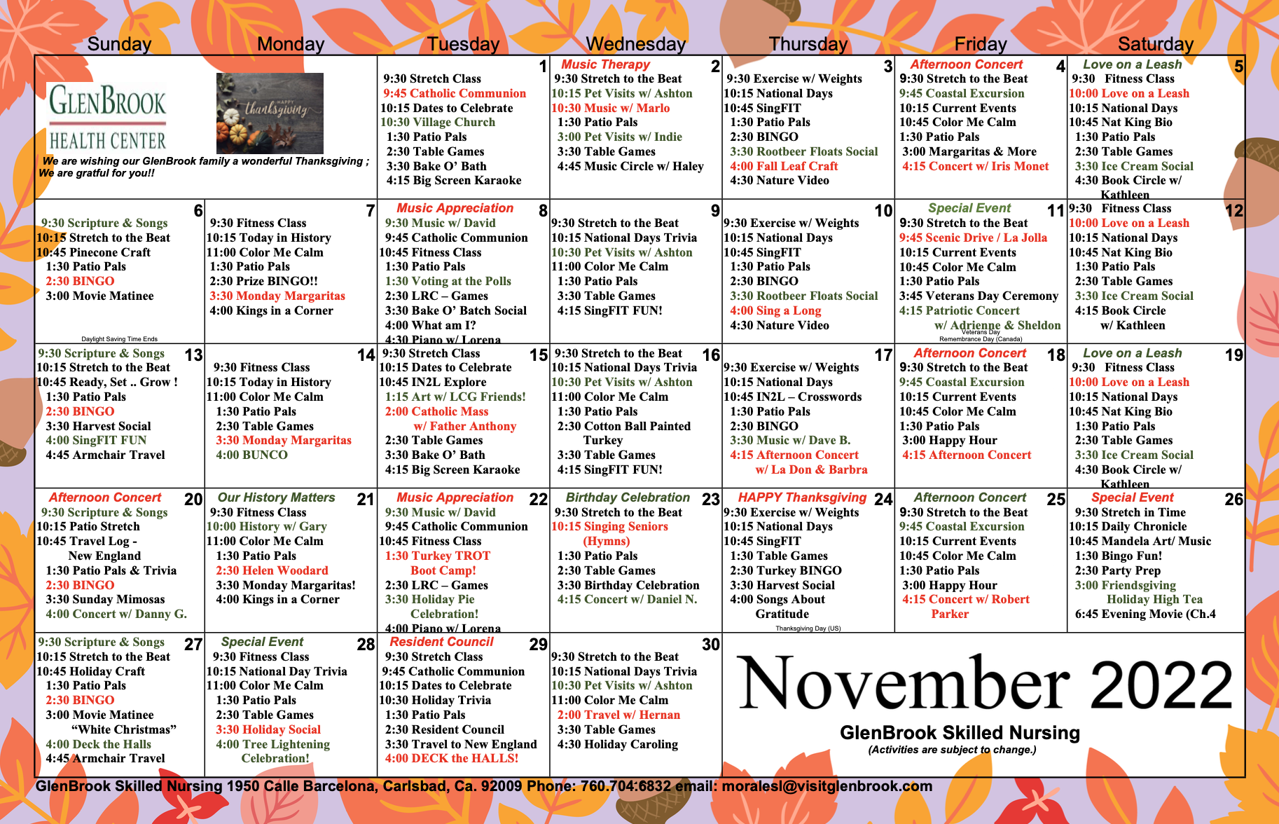 Life Enrichment Services in Carlsbad San Diego County at GlenBrook